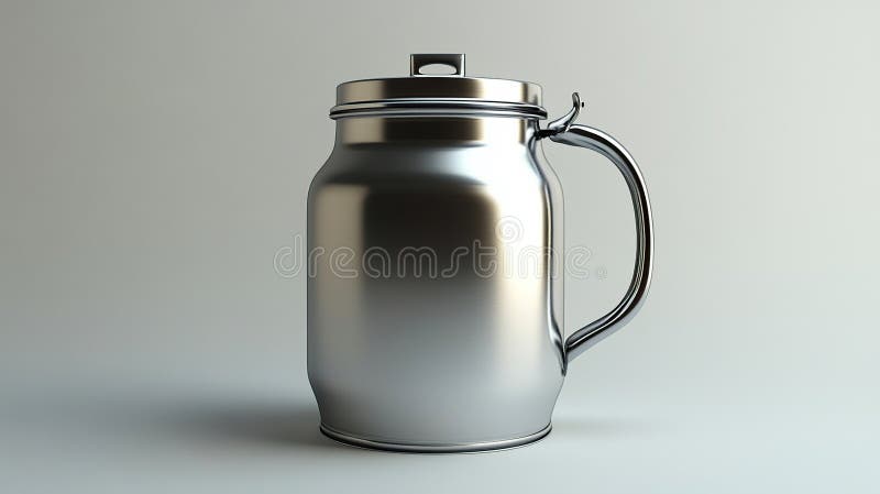 Shiny Metallic Jug with Handle and Lid, Isolated on White Background ...