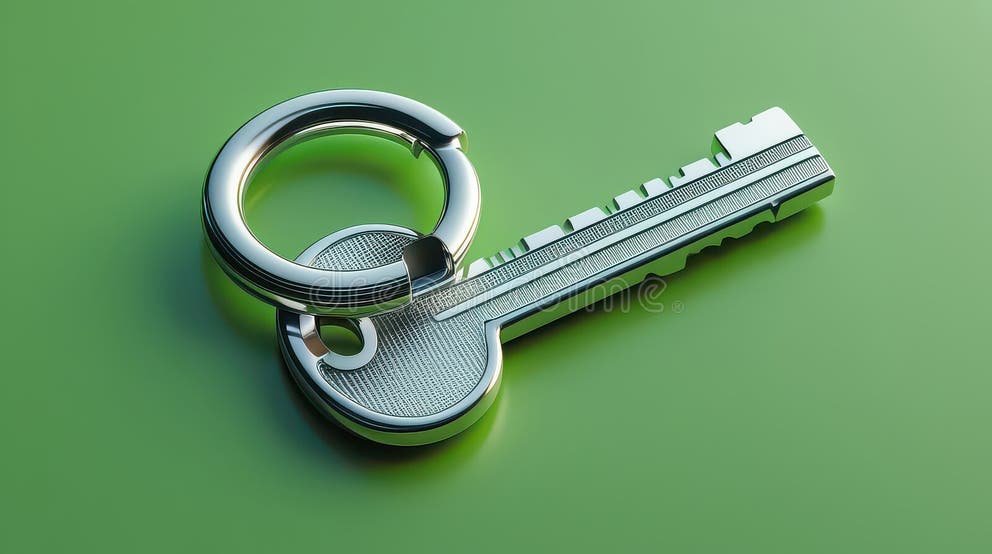 A Shiny Metallic Key on a Green Background Representing Security Access ...