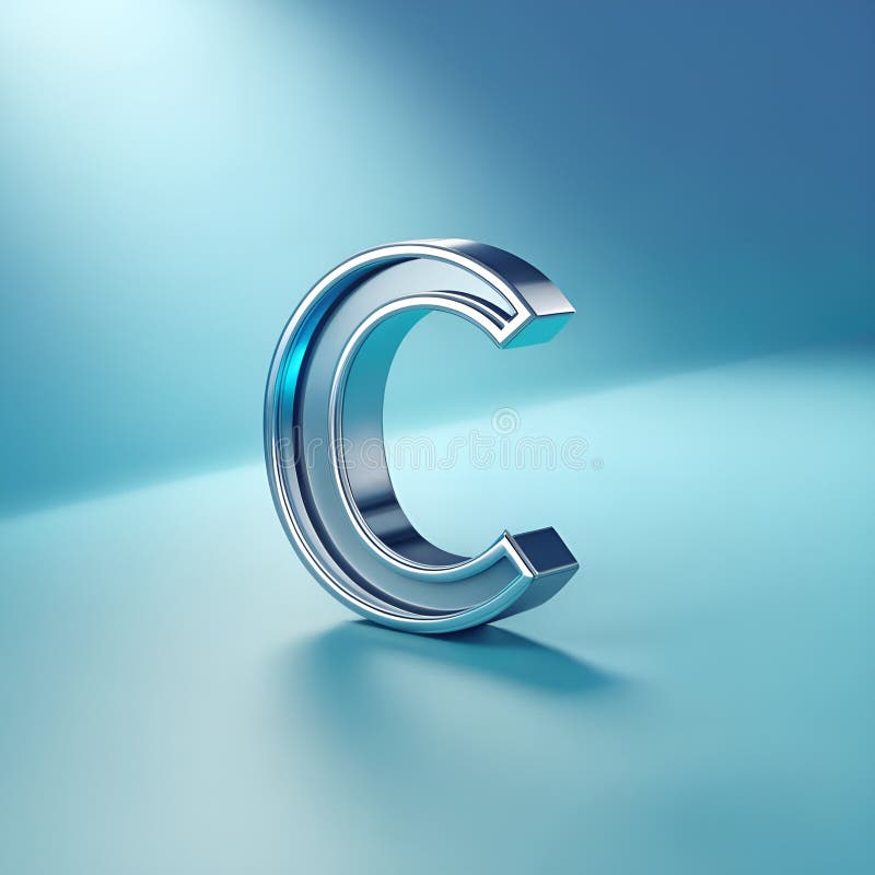 Shiny Metallic Letter C on Blue Background with Copy Space Stock ...
