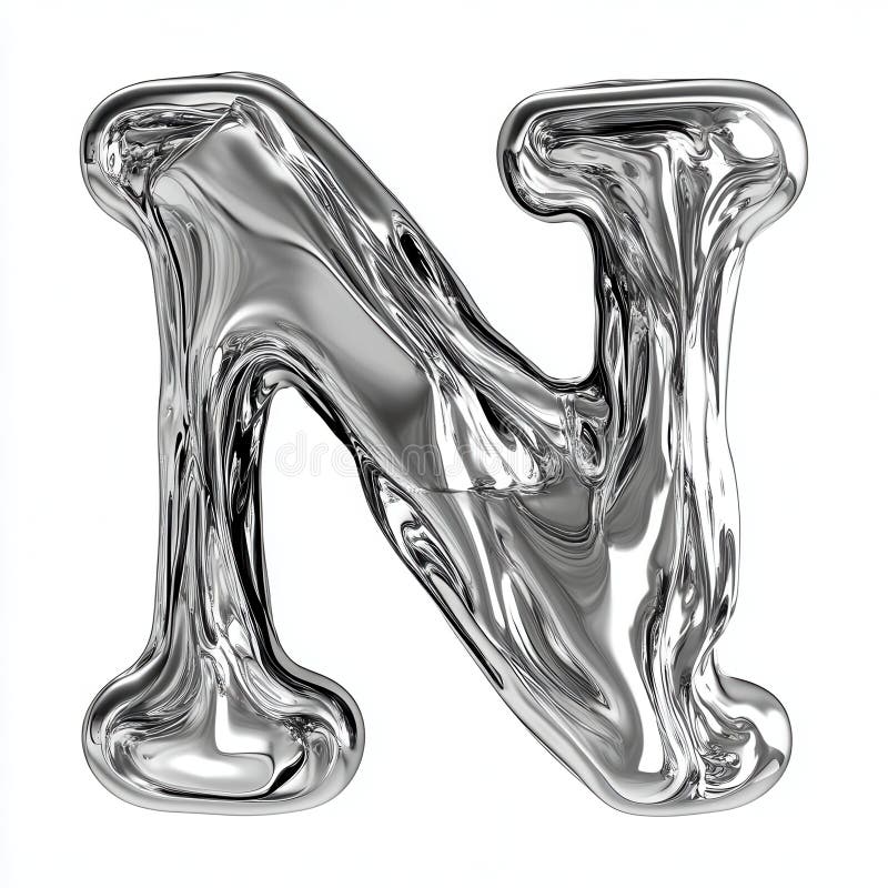 A Shiny, Metallic Letter "N" with a Fluid, Organic Shape Stock ...