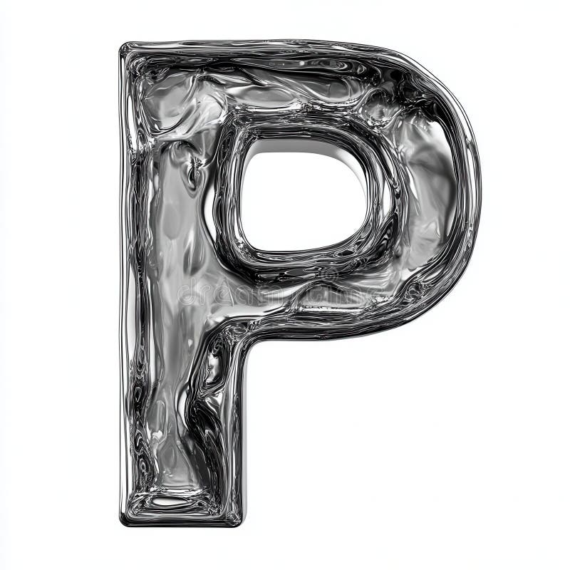 A Shiny, Metallic Letter "P" with a Fluid, Distorted Appearance Stock ...