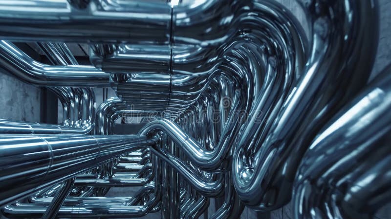 Shiny Metallic Pipes Intertwining in Complex Industrial Structure Stock ...