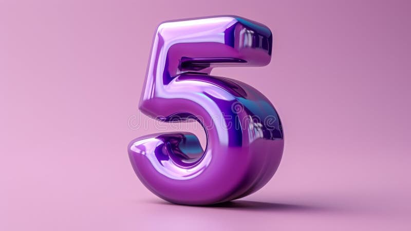 Shiny Metallic Purple Number Five on Pink Background Stock Photo ...