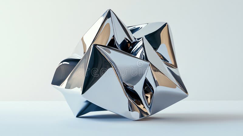 Reflective Metal Sculpture Creating an Abstract Geometric Design on a ...