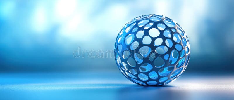 GEOMETRIC METALLIC SPHERE RESTING on BLUE SURFACE Stock Photo - Image ...