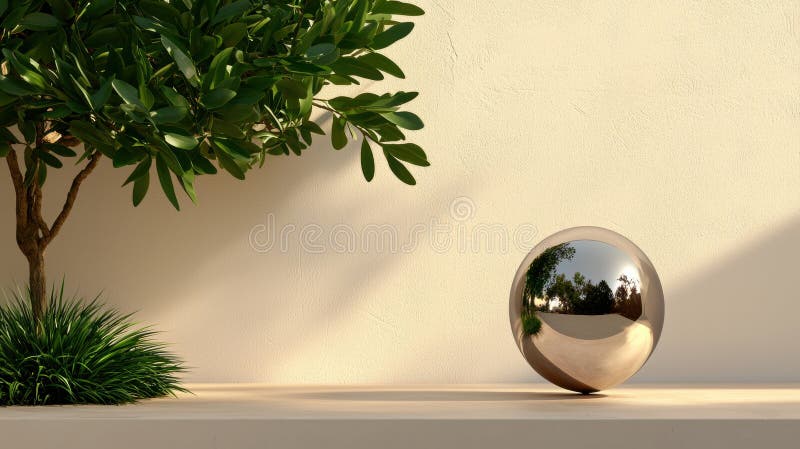 A Shiny, Metallic Sphere Sits on a White Shelf, Reflecting the ...