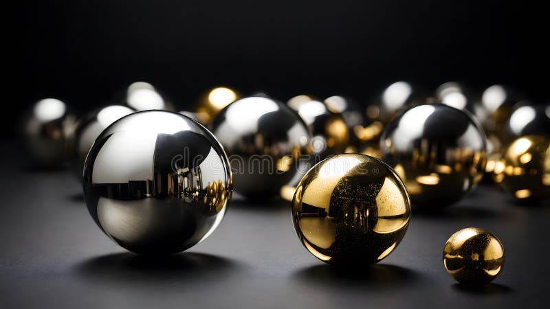 Shiny Metallic Spheres in Various Sizes Scattered on a Dark Surface ...
