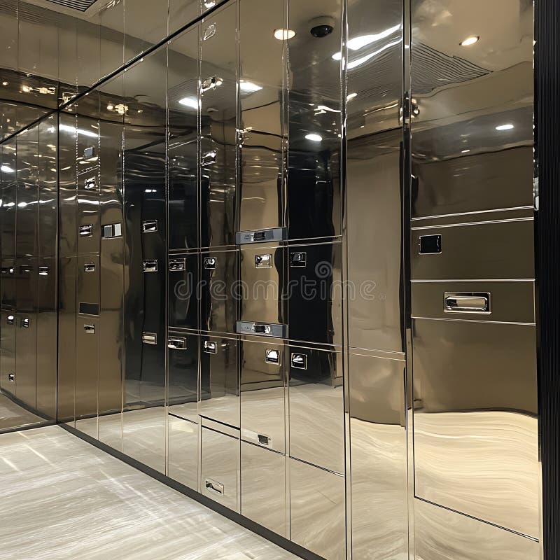 Shiny Metallic Wall with Storage Compartments Stock Illustration ...