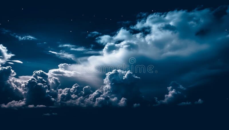 Shiny Moonlight Illuminates Panoramic Horizon, Fluffy Clouds Pattern ...