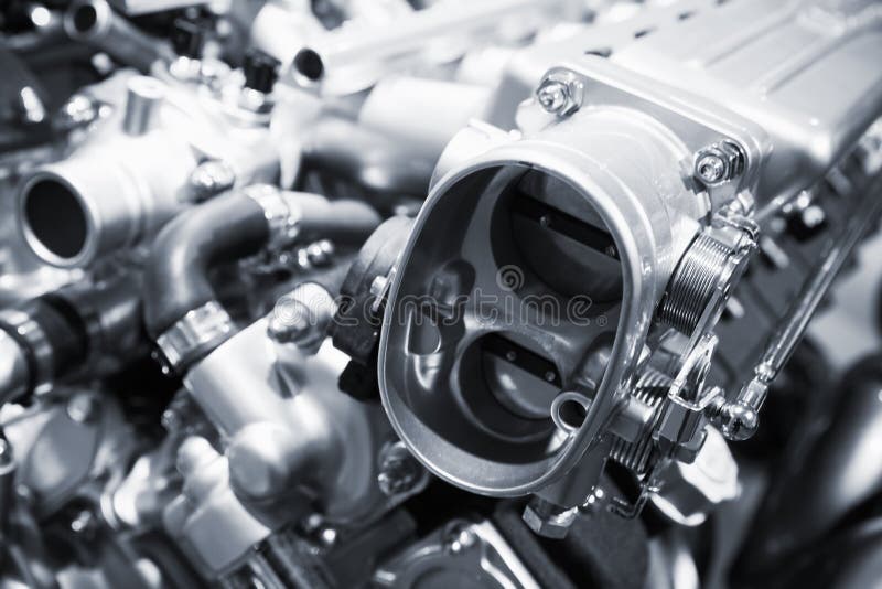 Shiny Motor Parts, V12 Engine, Closeup Photo Stock Image - Image of ...