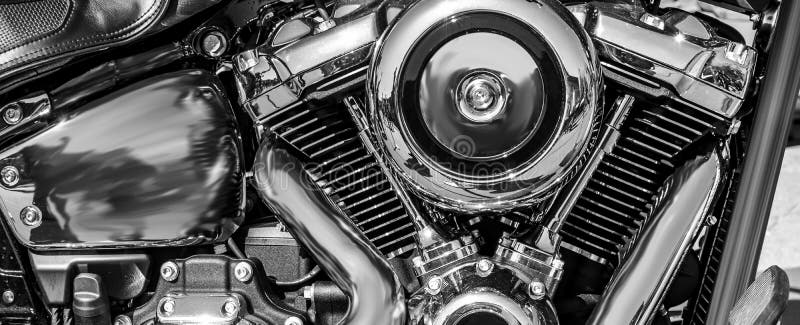 A Shiny Motorcycle Engine Horizontal Panorama Stock Photo - Image of ...