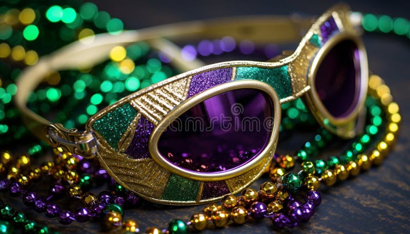 Shiny, Multi Colored Sunglasses Reflect Vibrant Mardi Gras Celebration ...