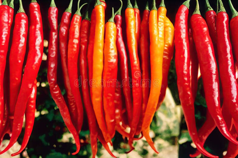 Shiny Multicolored Bitter Red Pepper Hanging for Eating Stock ...