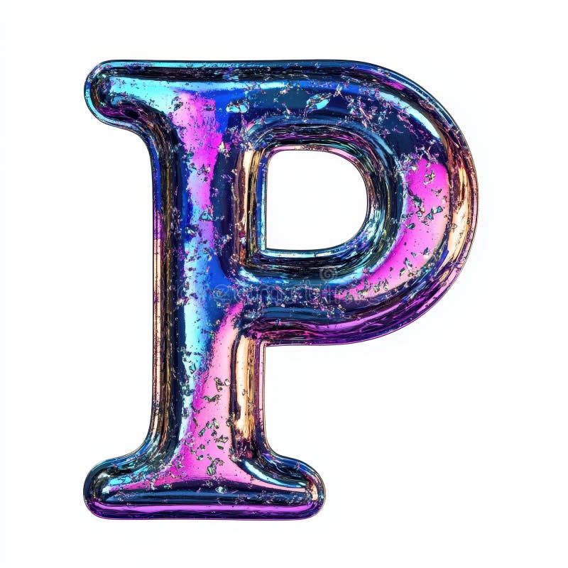 A Shiny, Multicolored Letter "P" with a Reflective Surface and a ...