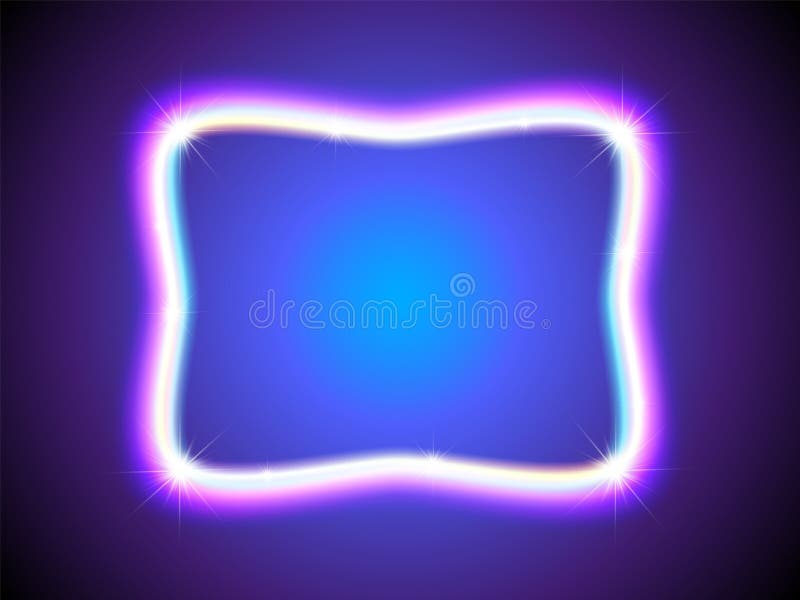 Shiny Neon Frame with Sparkles and Colorful Glow on Dark Blue ...