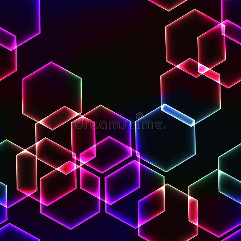 Shiny Neon Seamless Pattern with Hexagons Stock Vector - Illustration ...