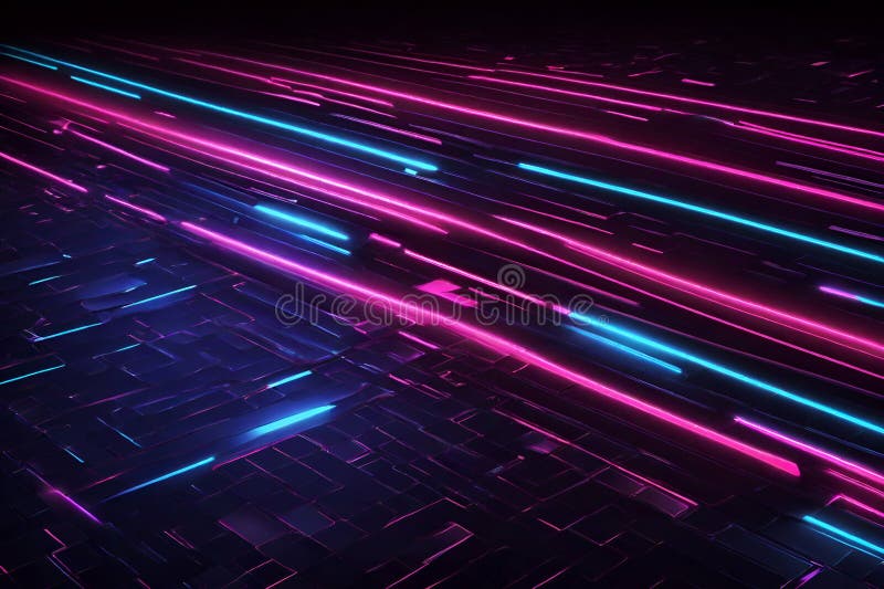 Shiny Neon Techno Template. Neon Lines Background, 80s Style Laser Ray ...