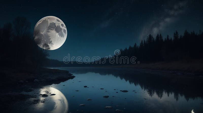 Shiny Night with Half Moon and Stars in Desert Stock Illustration ...