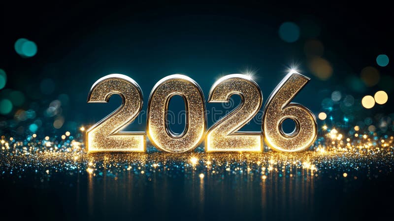 Shiny 2026 Numbers on Teal Background with Sparkling Glitter for New ...