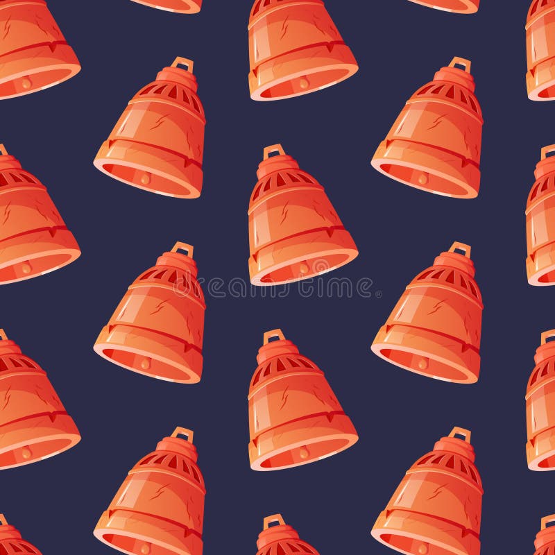 Shiny Old Copper or Bronze Bell. Vector Seamless Cartoon Pattern. Stock ...