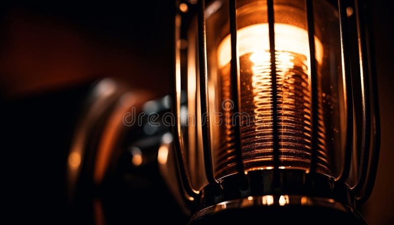 Shiny Old Fashioned Electric Lamp Illuminated by Halogen Light in Studio Shot Generated by AI ...