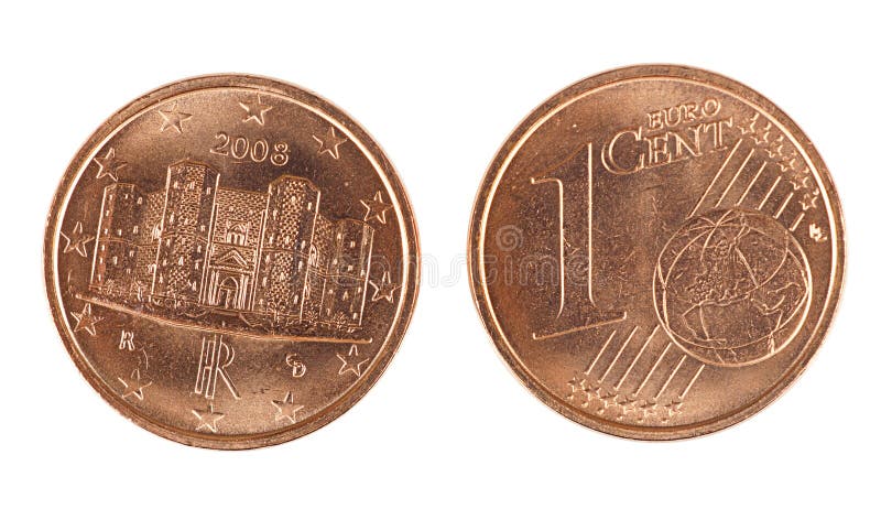 Shiny One Euro Cent Coin, Front and Back, Isolated Stock Image - Image ...