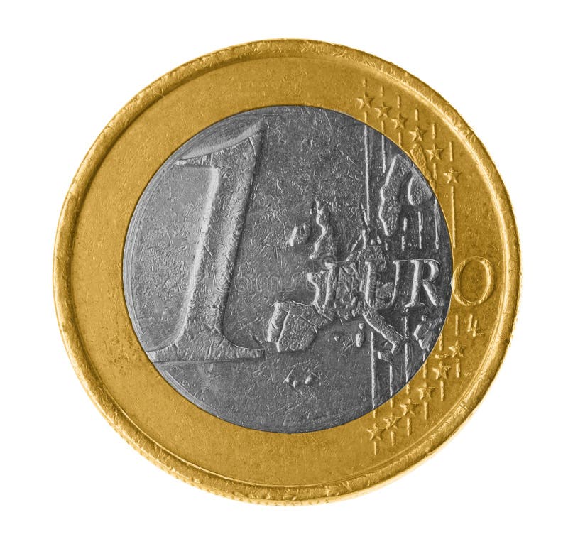 Shiny One Euro Coin Isolated on White Stock Photo - Image of increase ...