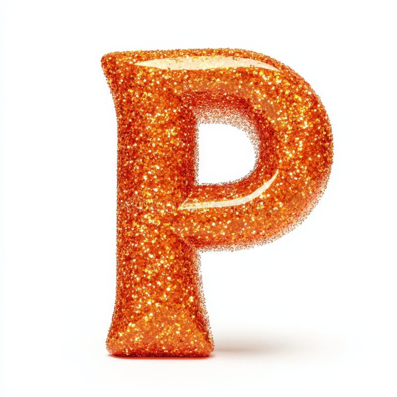 A Shiny, Orange Glitter Letter "P" with a Smooth, Reflective Surface ...