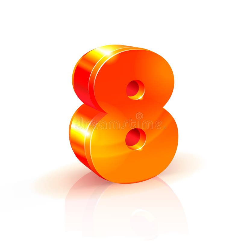 Shiny Orange Red 3d Number 8 Isolated on White Background. Stock ...