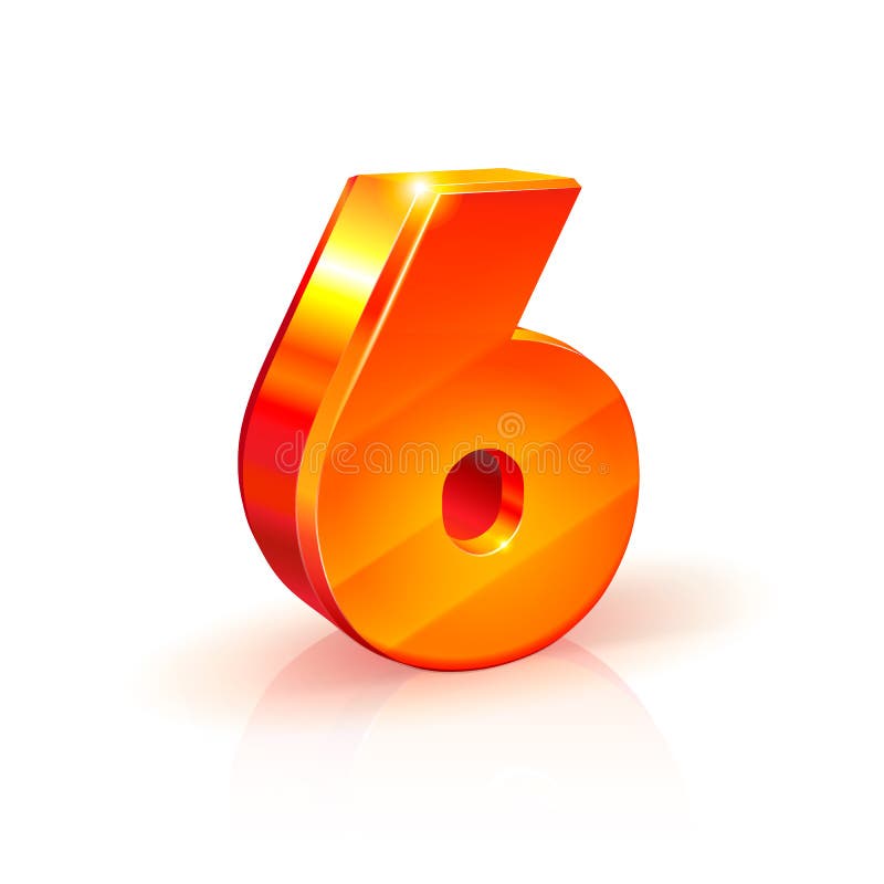 Shiny Orange Red 3d Number Six Isolated on White Background. Stock ...