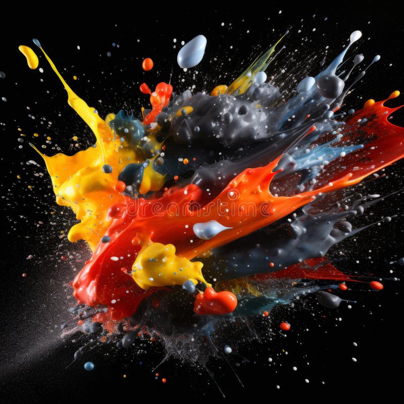 Shiny Orange Yellow Grey and Light Blue Explosive Splash of Paint with ...