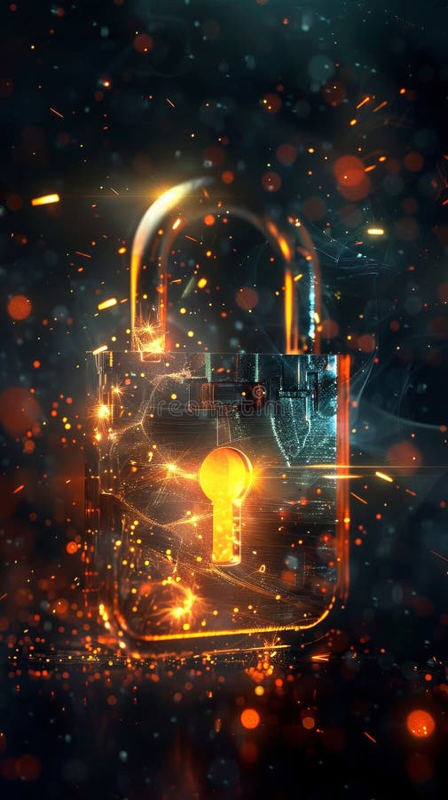 Shiny Padlock with Glowing Dust Particles, Abstract Security Concept ...