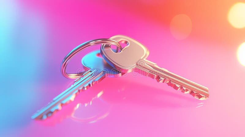 A Shiny Pair of Silver Keys on a Clean White Keychain, Set Against a ...