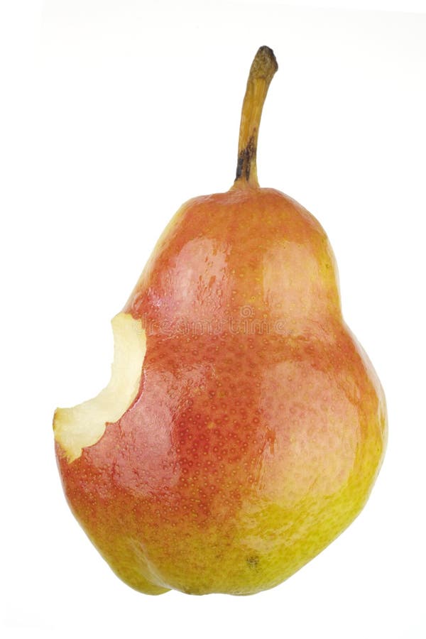 A Bite Pear on a Plate on Wooden Background Stock Photo - Image of ...