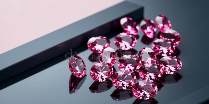 Shiny Pink Gemstones on Dark Surface with Sparkling Highlights. Stock ...