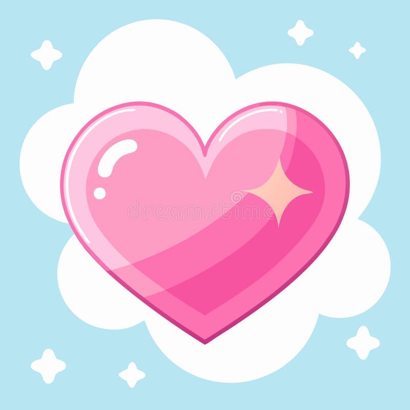 Shiny Pink Heart with Sparkle on a Blue Background Stock Illustration ...