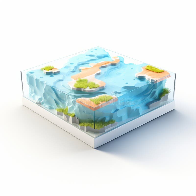 Shiny Plastic Isometric Square Model of an Atoll on White Background ...