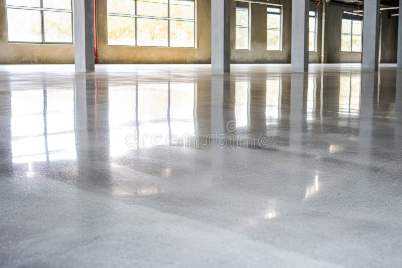 Shiny Polished Concrete Floor in a Building Stock Image - Image of ...