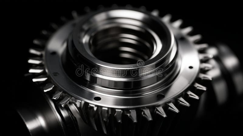 Shiny Precision Metal Gear with Internal Threading on Black Background ...