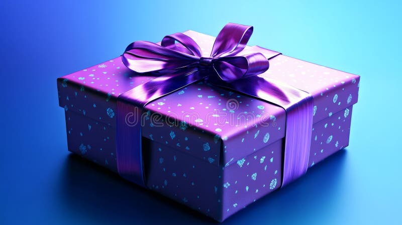 Shiny Purple Gift Box Ribbon Gradient Blue Background Stock Photos ...