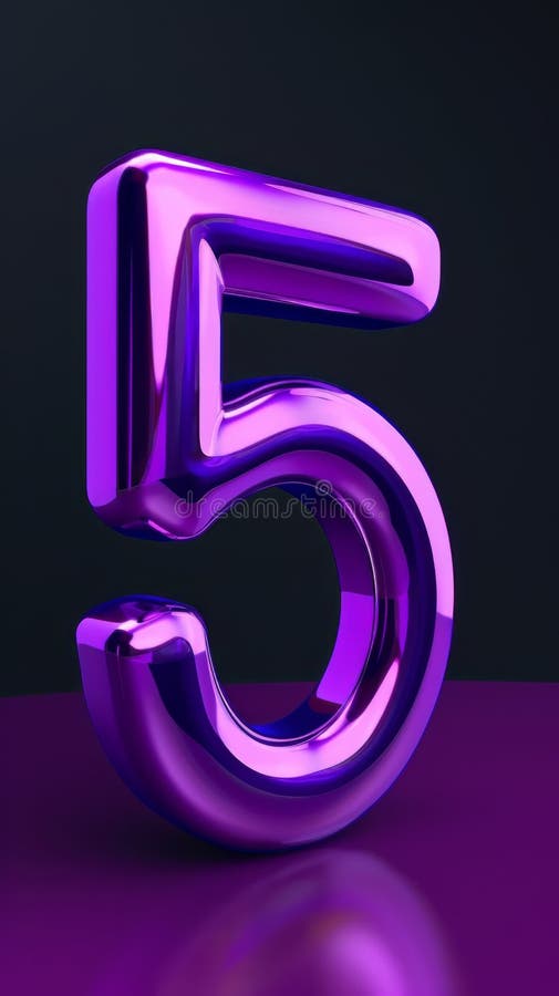 Shiny Purple Metallic Number Five on Dark Background Stock Illustration ...