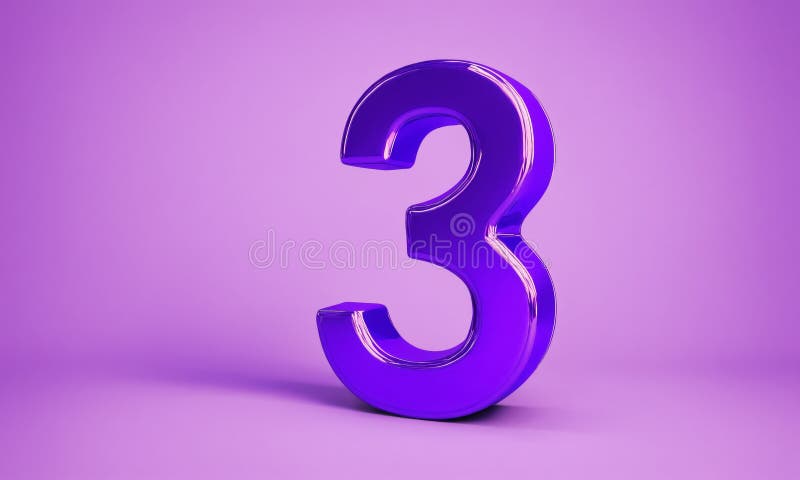 Shiny Purple Number 3 Against a Solid Background Stock Illustration ...