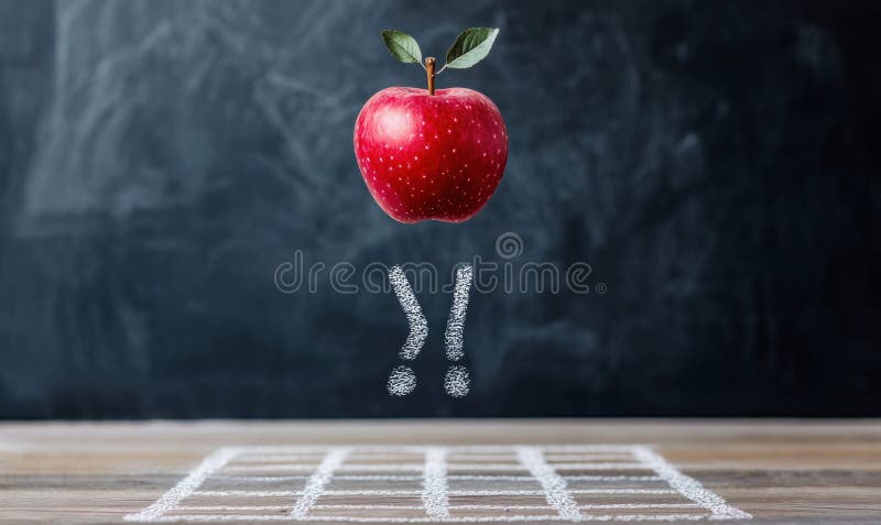 A Bright Red Apple Floats Above Chalk-drawn Exclamation Points, Hinting ...