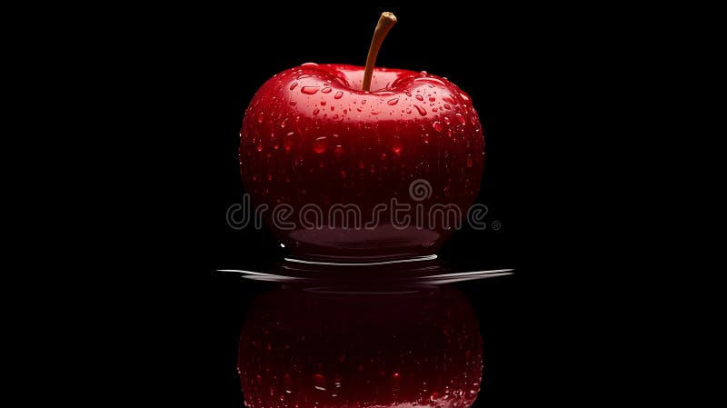 Shiny Red Apple on a Reflective Surface Stock Image - Image of leaf ...