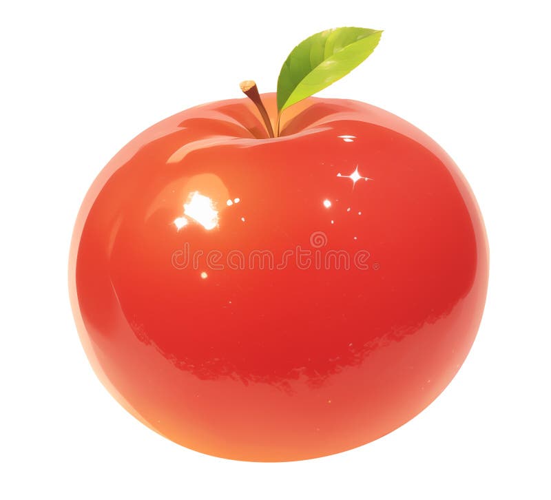Shiny Red Apple with a Single Green Leaf Illustration Isolated on White ...