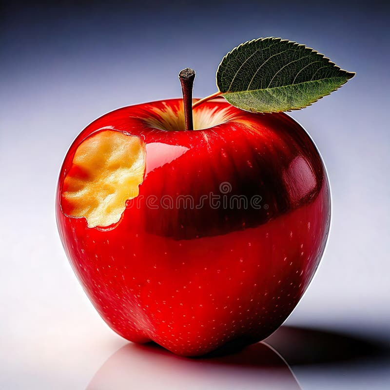Shiny Red Apple with Leaf on White Surface Stock Illustration ...