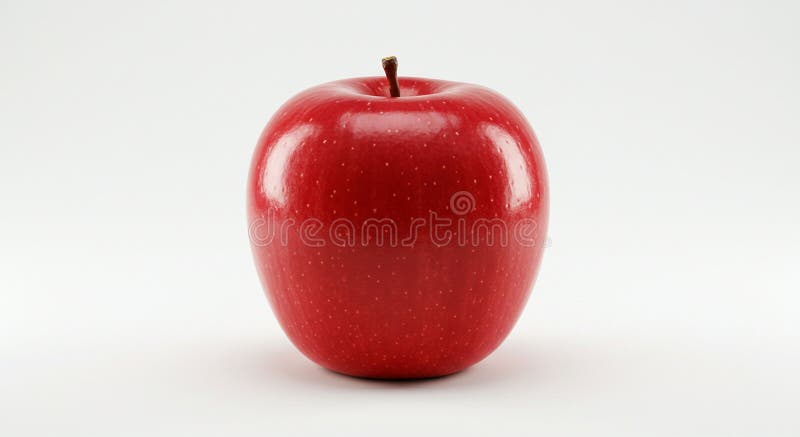 A Shiny Red Apple Sits Against a Plain White Background. Its Surface is ...