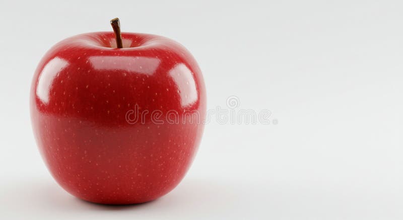 A Shiny Red Apple with a Smooth Surface and a Distinct Small Brown Stem ...