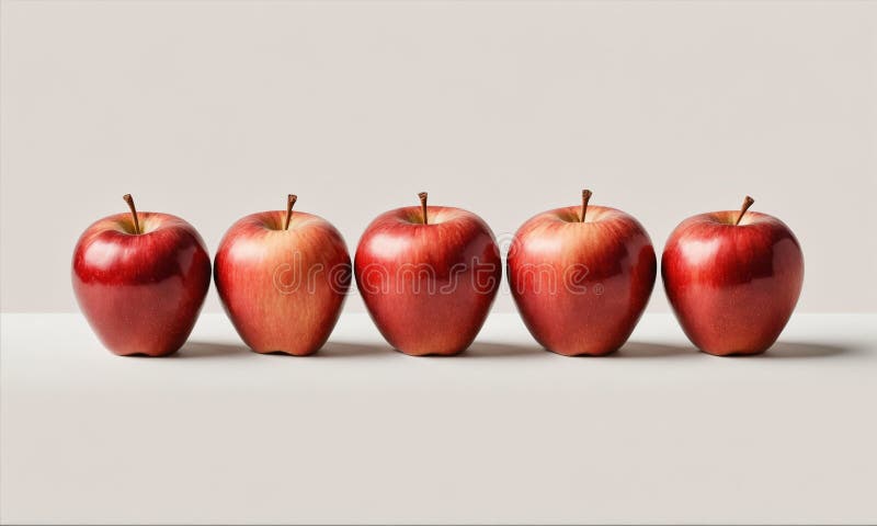 Shiny Red Apples Aligned in a Row Isolated on White Background Stock ...