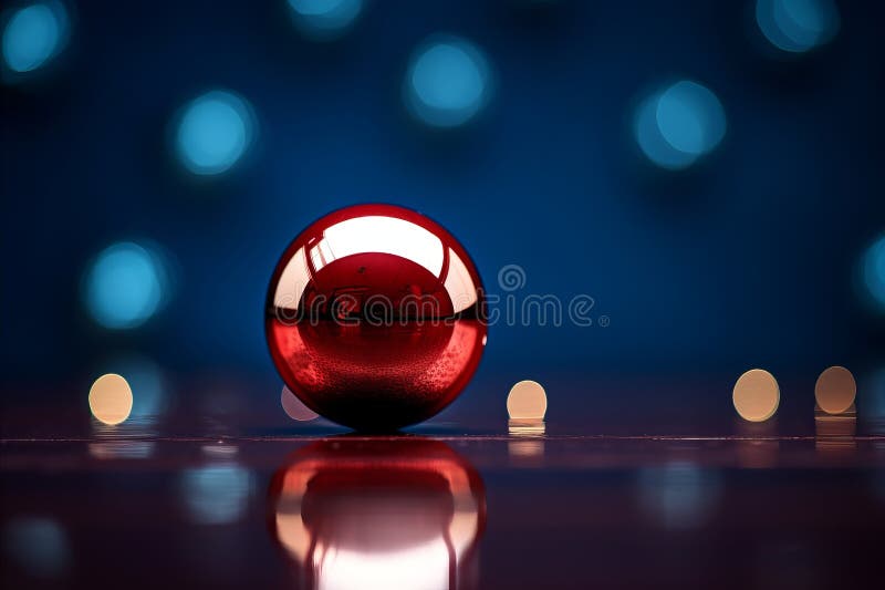 A Shiny Red Ball Sitting on a Table in Front of a Blue Background Stock ...